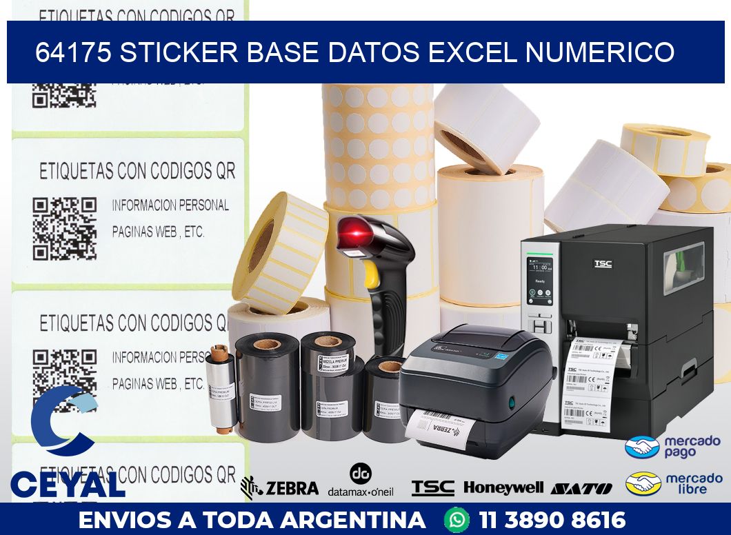 64175 sticker base datos excel numerico | Impresoras Etiquetas